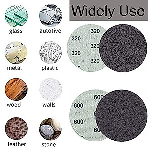 CKFCXC 63Pcs Sandpapers 3 Inch Sanding Disc Hook and Loop 320/600/800/1200/1500/2500 Grit Wet Dry Sandpaper with Hand Sanding Blocks,2Pcs Interface Pads for Wood Metal Mirror Jewelry Car Polishing