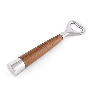 Vagabond House Modern Tribeca Collection Bottle Opener; Pewter and Teak Handles Mid Century Modern Danish Style 7 inch Long