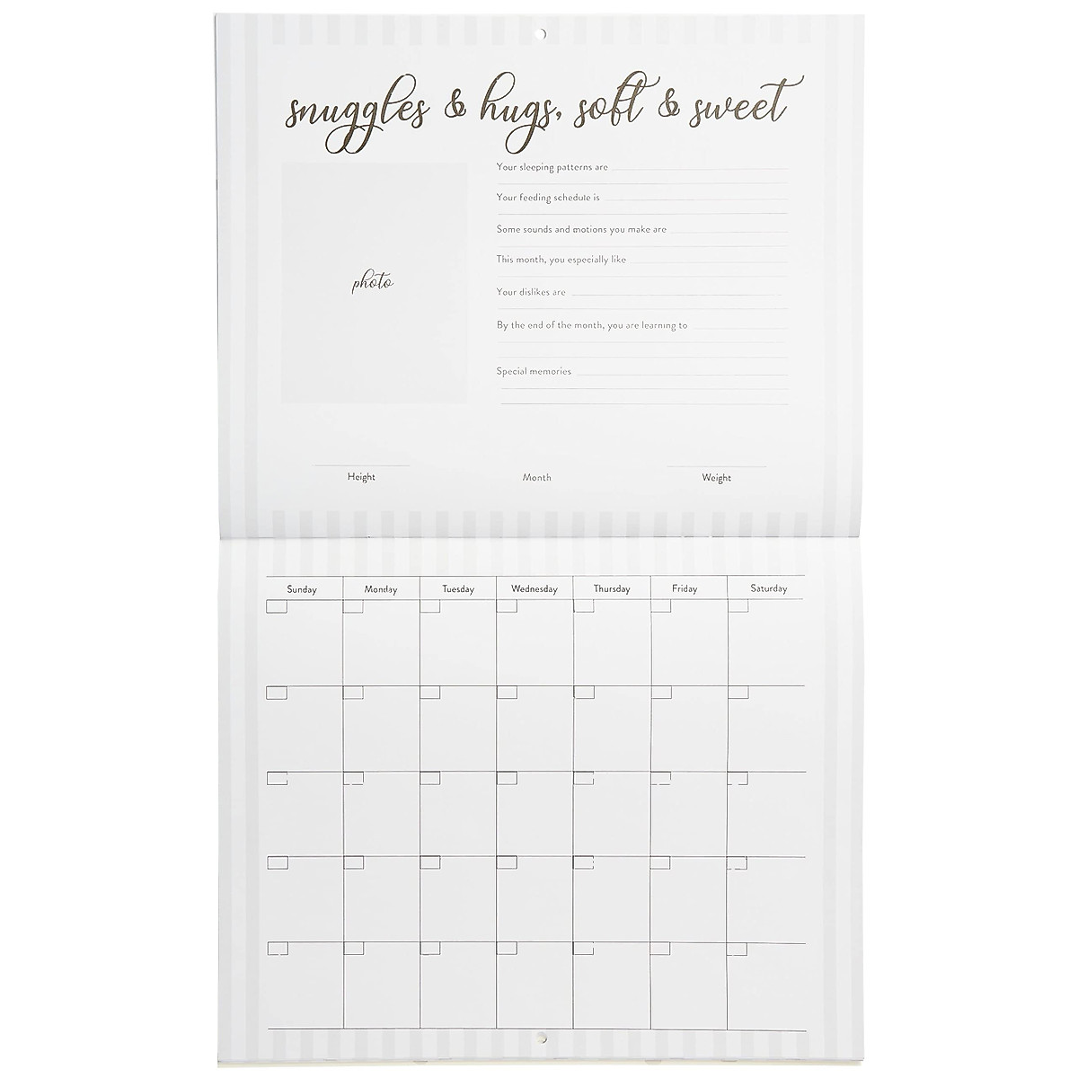 C.R. Gibson BA3-24591 Gender Neutral Welcome Baby's First Year Keepsake Calendar, 11" W x 18" H, Gray and Silver