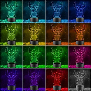 LOUHH Stitch Light, Stitch Gifts-3D LED Intelligent Remote Control Stitch Lamp 16 Color Light for Christmas Children's Room Decoration