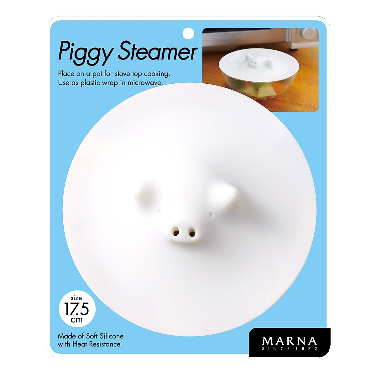 Marna White Piggy Steamer - Multipurpose Lid for Steaming, Covering, and Opening Jars