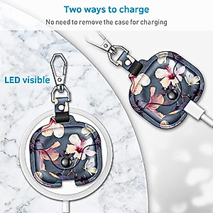 Fintie Protective Case for AirPods 3 (2021), Premium PU Leather Slim Fit Metal Snap Closure Portable Cover Skin with Keychain for AirPods 3rd Generation, Blooming Hibiscus