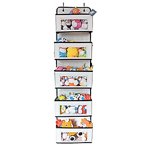 5-Shelf Over Door Hanging Organizer Storage,5 Large Pockets with Clear Windows，2 Metal Rings for Large Hanging Weight for Nursery, Diapers, Closet,Room,Dorm(White)