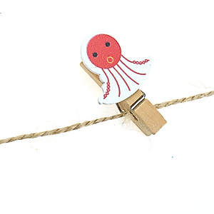 Bitray Mini Wooden Clothespins Cute Ocean Animals Wooden Clips Multi-Function Photo Paper Peg Pin Craft Clips - 40pcs