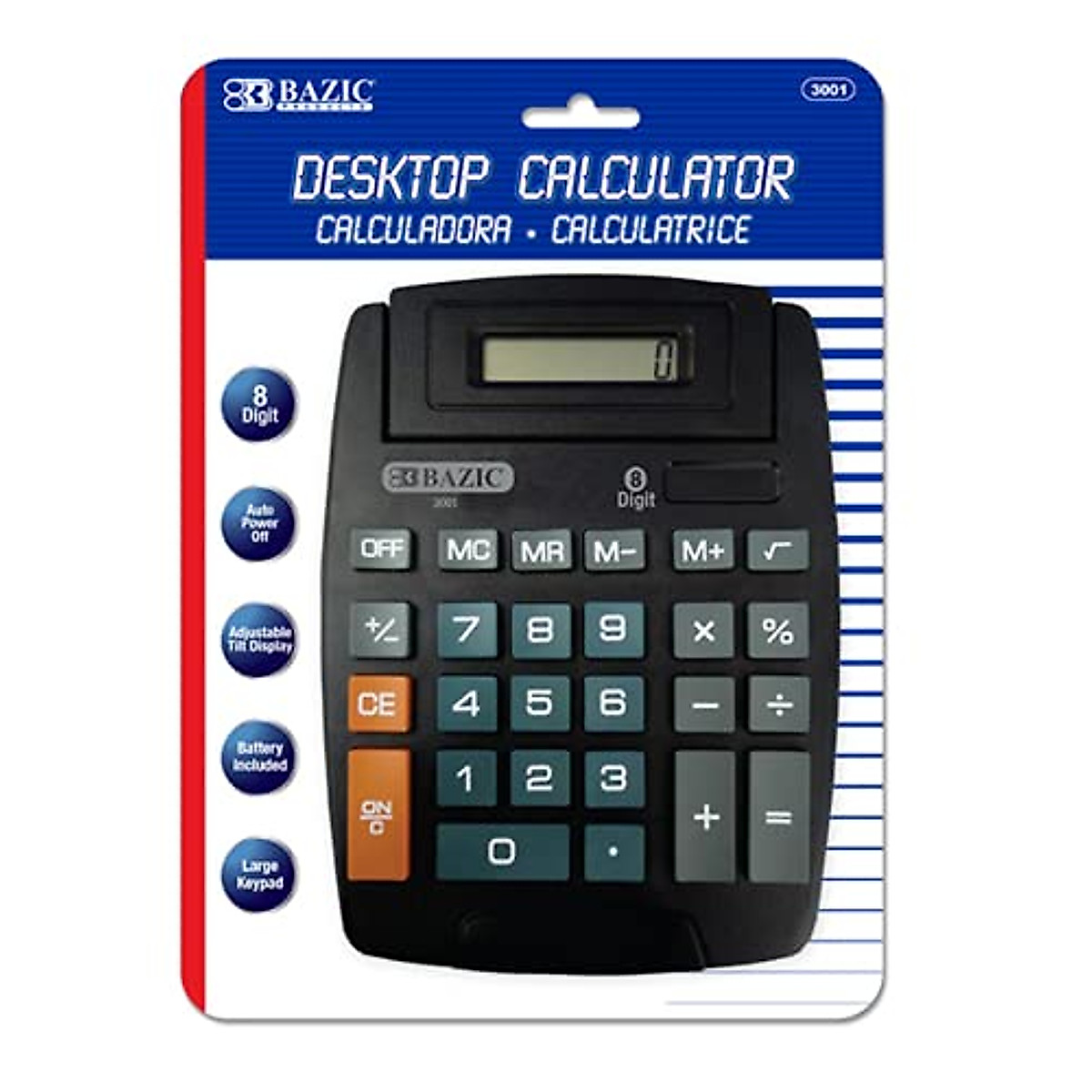 BAZIC 8-Digit Large Desktop Calculator w/Adjustable Display