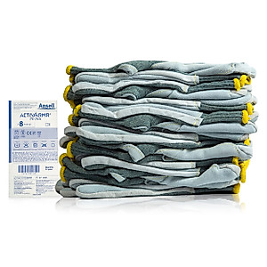 Ansell ActivArmr 70-765 Heat-Resistant Industrial Kevlar Gloves w/Leather Palm for Auto, Machinery, Fabrication - Size 11, Grey (12 Pairs)