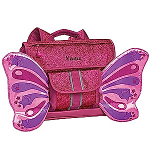 Bixbee Personalized Toddler Backpack, Ruby Raspberry Sparkly Butterfly Bookbag for Kids & Toddlers Ages 3-5 | Custom Backpack with Name for Boys & Girls | Water Resistant Monogrammed School Bag