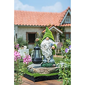 TERESA'S COLLECTIONS Garden Gnomes Decorations for Yard with Lantern Solar Light, 13" Cute Large Moss Garden Sculptures & Statues Outdoor Lawn Ornaments Garden Gifts for Mom Yard Front Porch Patio