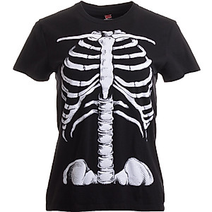 Ann Arbor T-shirt Co. Skeleton Rib Cage | Jumbo Print Novelty Halloween Costume Ladies' T-Shirt-Ladies, L Black
