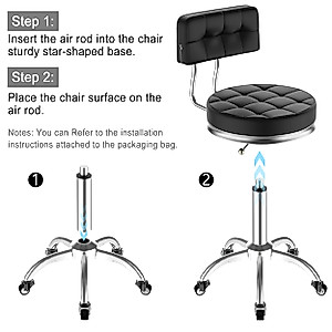 YJHome Heavy Duty 550LB Rolling Stool with Backrest Height Adjustable Stool with Wheels, Metal Salon Hydraulic Chair for Vanity Spa Guitar Desk Kitchen, Black