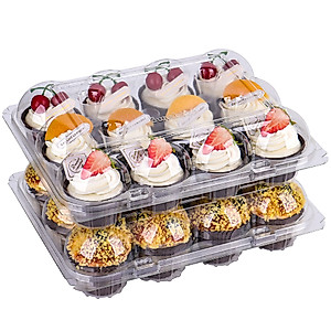 AUKUS Cupcake Containers 12 count, Cupcake Boxes 12 Count, Deep Dome, Stackable & Disposable (Pack of 12)