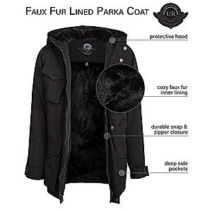 URBAN REPUBLIC Boys' Winter Jacket - Shell Parka Coat with Faux Fur Lined Hood, Size 10/12, Jet Black