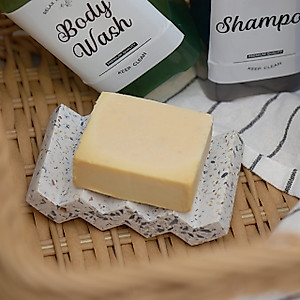 Tapeera Zig Zag Jesmonite Terrazzo Stone Soap Dish for Bathroom Sink - Concrete Soap Saver for Bar Soap Holder for Shower - Sponge Holder - Self Draining Soap Dish Holder - Kitchen Soap Tray (White)