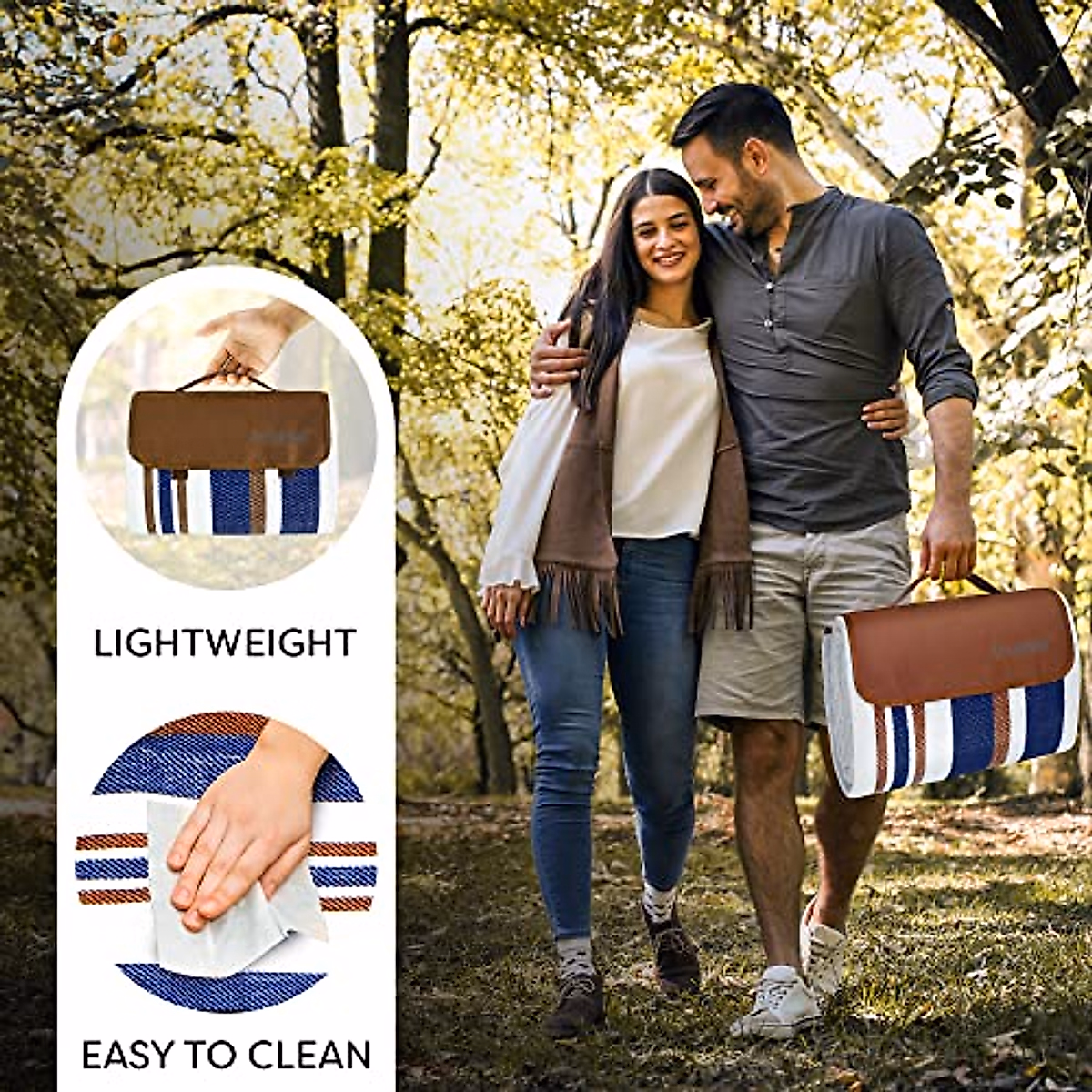 Scuddles Extra Large Picnic & Outdoor Blanket with Pocket for iPhone Keys and More Dual Layers for Outdoor Water-Resistant Handy Mat Tote Spring Summer Camping Blanket Great for The Beach