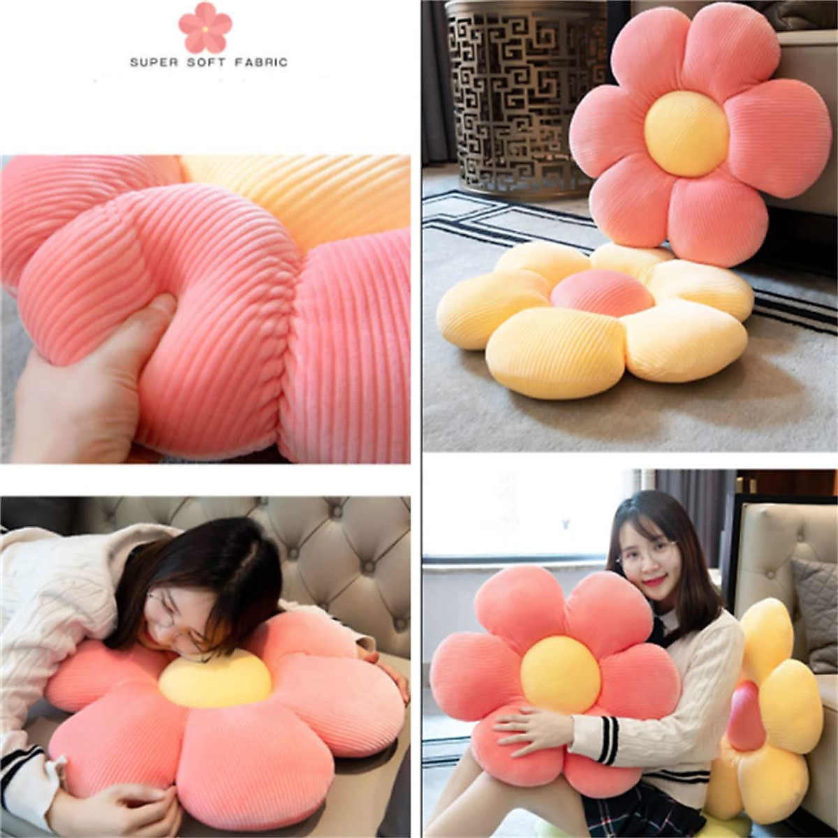 ELONEL flower pillow, flower shaped throw pillow butt cushion flower floor pillow, office seat cushion, tatami car cushion cute room decoration and living room sofa cushion (14.9inch, Cream)