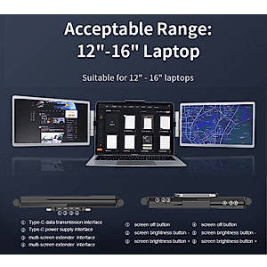 ZTGD Laptop Screen Extender,12'' Triple Portable Monitor Extender Workstation for 12-16" Laptop, FHD 1920 * 1080P IPS Dual Display with only 1 USB C Cable Connection to Windows/Mac