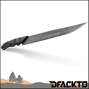 DFACKTO Interceptor 10 Inch Butcher Knife for Camping and Outdoor Kitchen, Stonewashed High Carbon Stainless Steel Black Knife, Full Tang Tactical G10 Handle, BBQ Utensil Cutlery