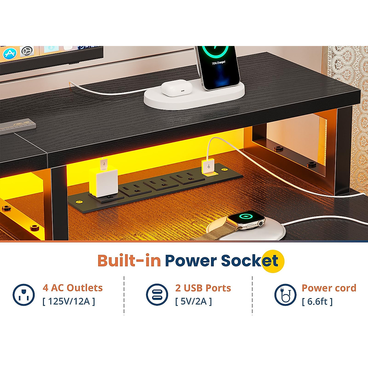 UPOSOJA L Shaped Gaming Desk with 3 Drawers, 78" Reversible Computer Desk with Power Outlet & LED Strip, Home Office Desk with Storage Shelves, Monitor Shelf, Mouse Pad Black