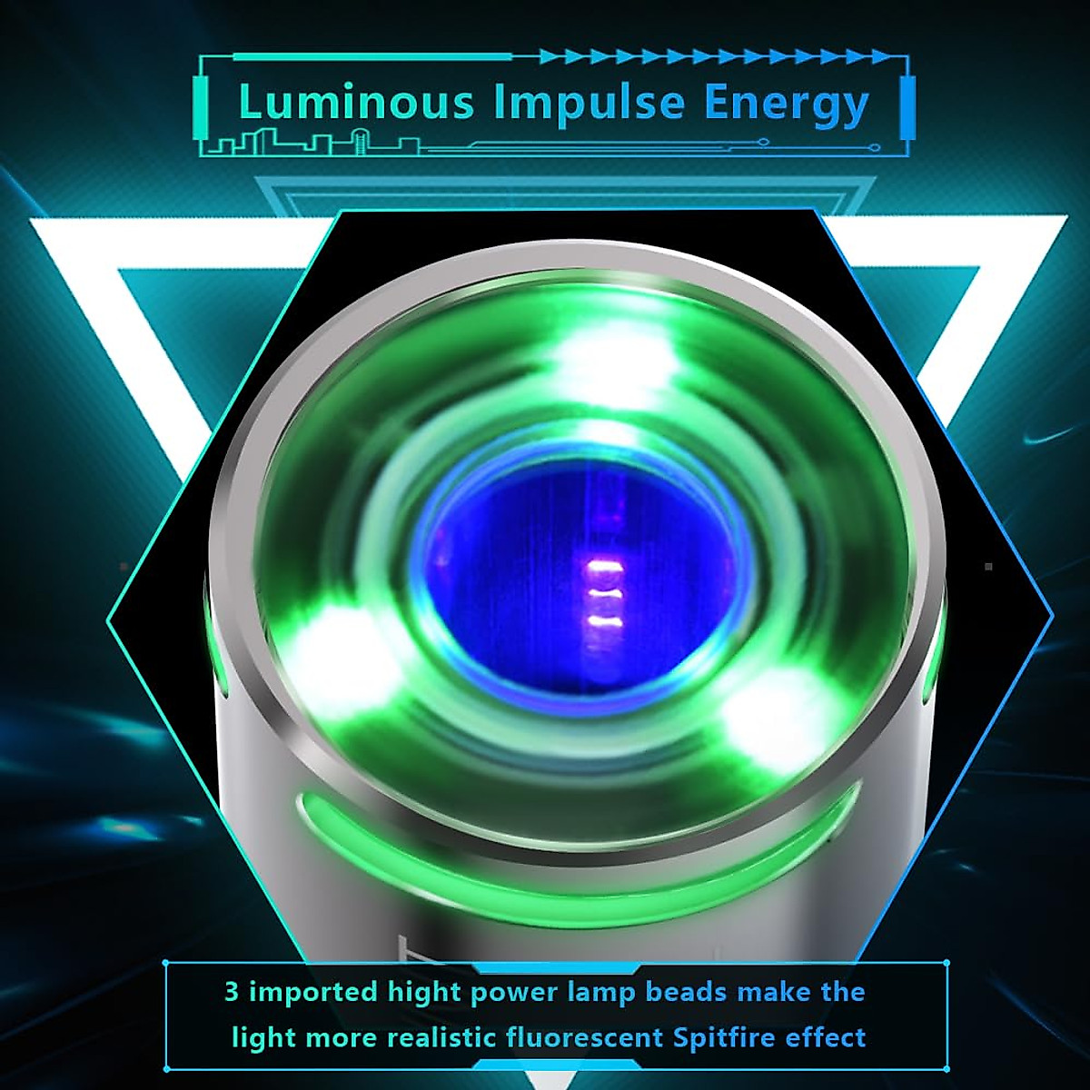 T238-Airsoft Tracer Unit, Spitfire Tactical Tracer Unit for Airsoft/NERF/Gel Blaster, 14mm Counterclockwise Threaded Adapter, 19mm to 16mm Adapter and Allen Key (Fluorescent, Silver)