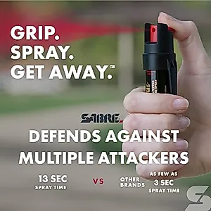 SABRE Home Defense Pepper Projectile Launcher, Large Size with (7) 0.68 Cal. Projectiles - 40% More Stopping Power for Extra Home Protection, 6.89”W x 8.56”H, and Made in USA SABRE Pepper Gel Canister