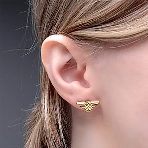 Officially Licensed Hypoallergenic DC Comics Jewelry Wonder Woman Stainless Steel Stud Earrings For Womens