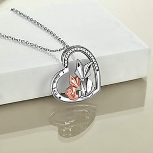 ONEFINITY Fox Necklace 925 Sterling Silver Origami Fox Pendant Necklace Mother's Day Gifts for Women Wife Mom Mother and Child Jewelry Gifts for Mom