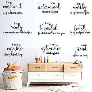 9 Pieces Inspirational Wall Decals Black Motivational Wall Sticker Vinyl Wall Quotes Stickers Wall Art Stickers Peel and Stick Wall Decals for Girl Boy Bedroom Living Room