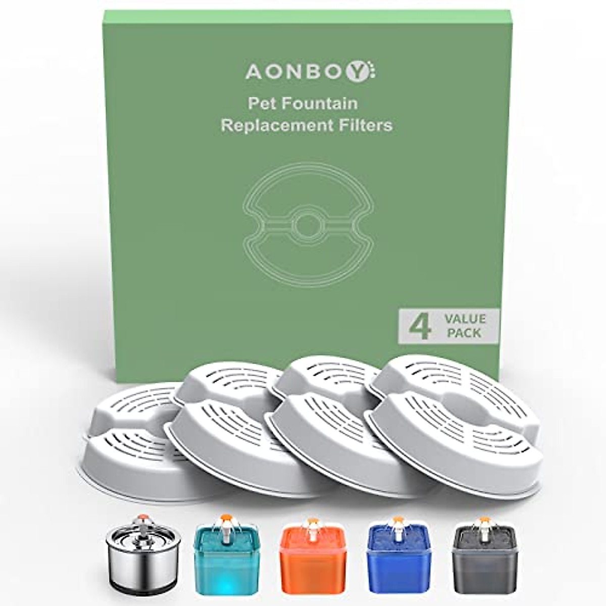 AONBOY Cat Water Fountain Filters, Suitable for AONBOY Pet Fountain,Cat Fountain Filter, Triple Filtration (4 Pieces)