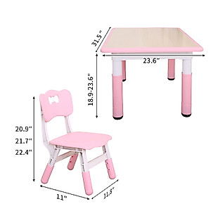 UNICOO - Kids Study Table and Chairs Set, Height Adjustable Plastic Children Art Desk with 2 Seats, Kids Multi Activity Table Set (Maple Top with Pink Border) BY-60-MP