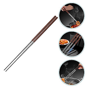 Kichvoe 1 Pair Long Cooking Chopstick Stainless Steel Chopstick with Wooden Handle 40cm Chinese Long Hot Pot Chopstick Wooden Frying Chopstick for Hot Pot Frying Noodle Cooking Favor