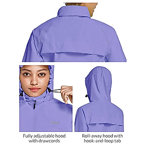 baleaf Women's Running Rain Jackets Waterproof Windbreaker Windproof Lightweight Cycling Jacket Reflective Packable Hooded Purple L
