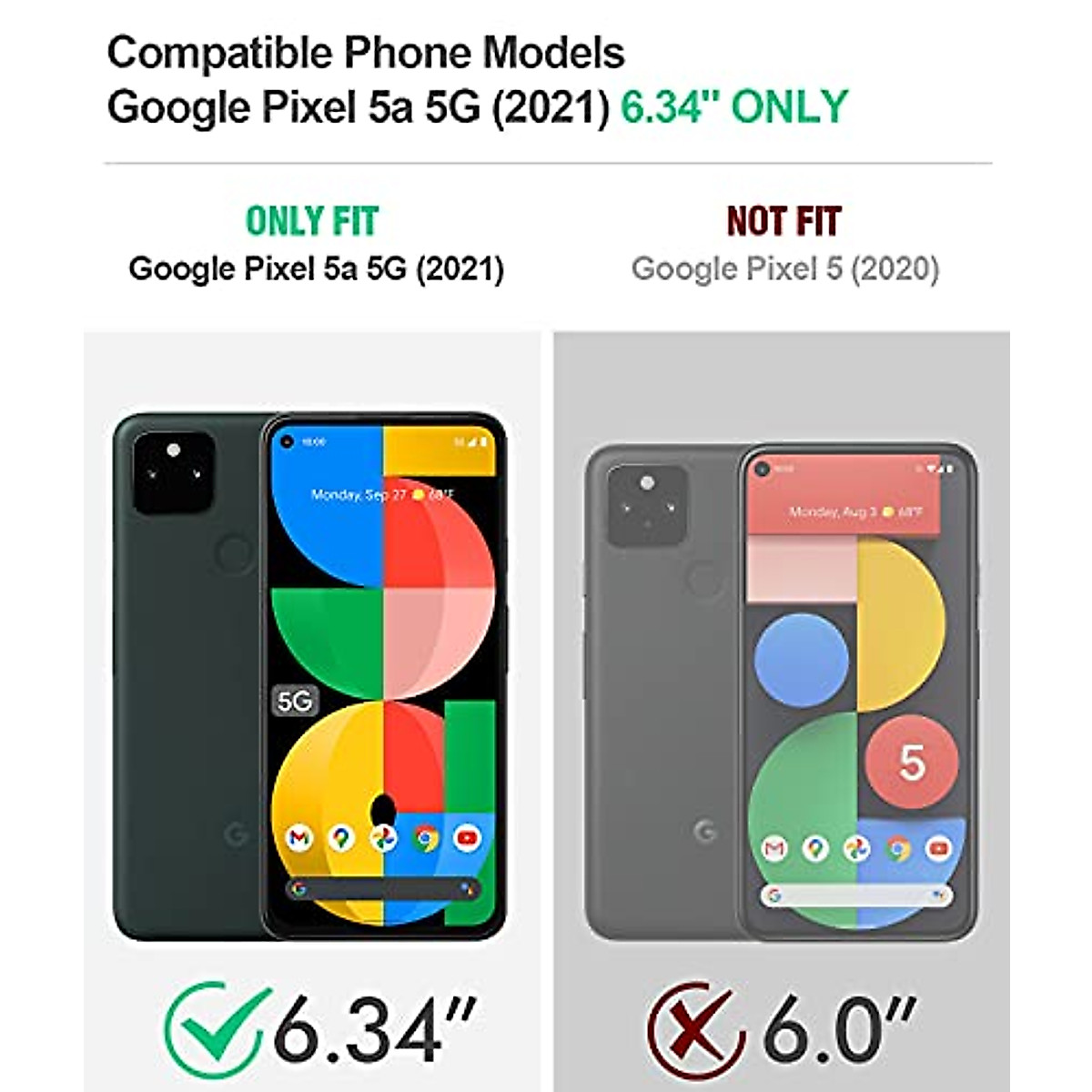 Poetic Revolution Series Case for Google Pixel 5A 5G, Full-Body Rugged Dual-Layer Shockproof Protective Cover with Kickstand and Built-in Screen Protector, Black