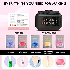 Crelila Waxing Kit-Digital Wax Melt Warmer Kit-inculd 17.5oz Hard Wax Beads+Silicone Liner+Wax Oil-Hair Removal Wax Kit At Home For body-Bikini-Legs-Face-Brazilian Wax Kit For Women&Men