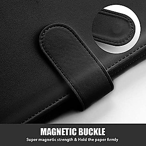 Sooez A6 Notebook Binder, 6 Ring Planner with Stylish Design, Loose Leaf Personal Organizer Binder Cover with Magnetic Buckle Closure, PU Leather Binder for Women with Macaron Colors (Black)