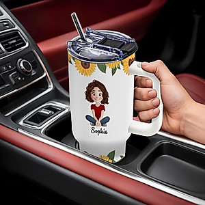 Personalized Gifts For sunflowers Lover Tumbler 40oz with Handle and Straw - Stainless Steel Travel Coffee Cup With Lid - Gifts For Women, Her, Wife, Mom, Girl On Birthday, Christmas, Mother's day