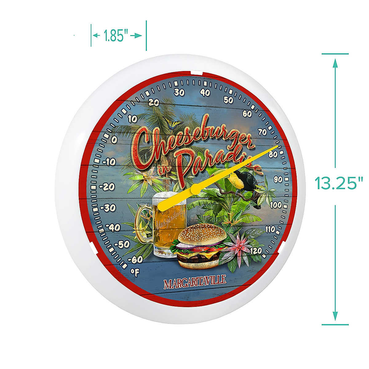 La Crosse Cheeseburger in Paradise 13.25-inch It's 5 O'Clock Somewhere Margaritaville Analog Dial Thermometer, Multi