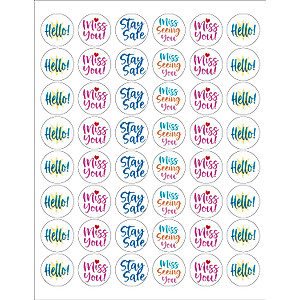 Keep in Touch Envelope Seals & Stickers- 1.2" Hello, Miss You, Stay Safe Stickers - 144 Stickers (Variety)