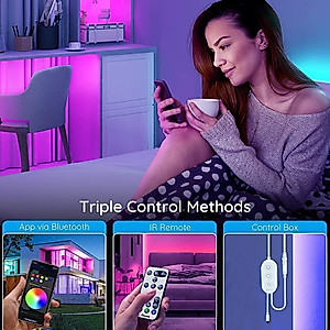 Govee 32.8ft Color Changing LED Strip Lights, Bluetooth LED Lights with App Control, Remote, Control Box, 64 Scenes and Music Sync Lights for Bedroom, Room, Kitchen, Party, 2 Rolls of 16.4ft