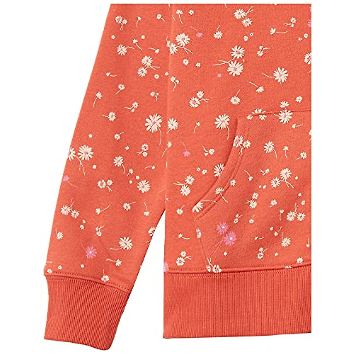 Amazon Essentials Girls' Fleece Zip-Up Hoodie Sweatshirt, Orange Floral, Small