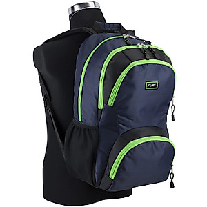 FUEL Travel Commuter Laptop Daypack Large Bag Backpack, Fits 17.5" Laptop, Interior Tech Sleeve, Navy w/Neon Green