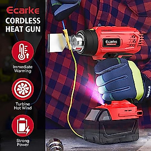 Ecarke Cordless Heat Air Gun for Milwaukee m18 18V Battery,350W 990℉ Rated Temperature Heat Gun Fast Heating for Milwaukee heat gun for Epoxy Resin/DIY Shrink PVC Tubing/Wrapping/Crafts(Tool only)