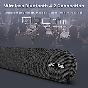 80W Sound bar, Bestisan Soundbar TV Sound bar Wired and Wireless Bluetooth Audio Speakers(4 Drivers, New Bluetooth Version, Optical Cable Included, Bass Adjustable)