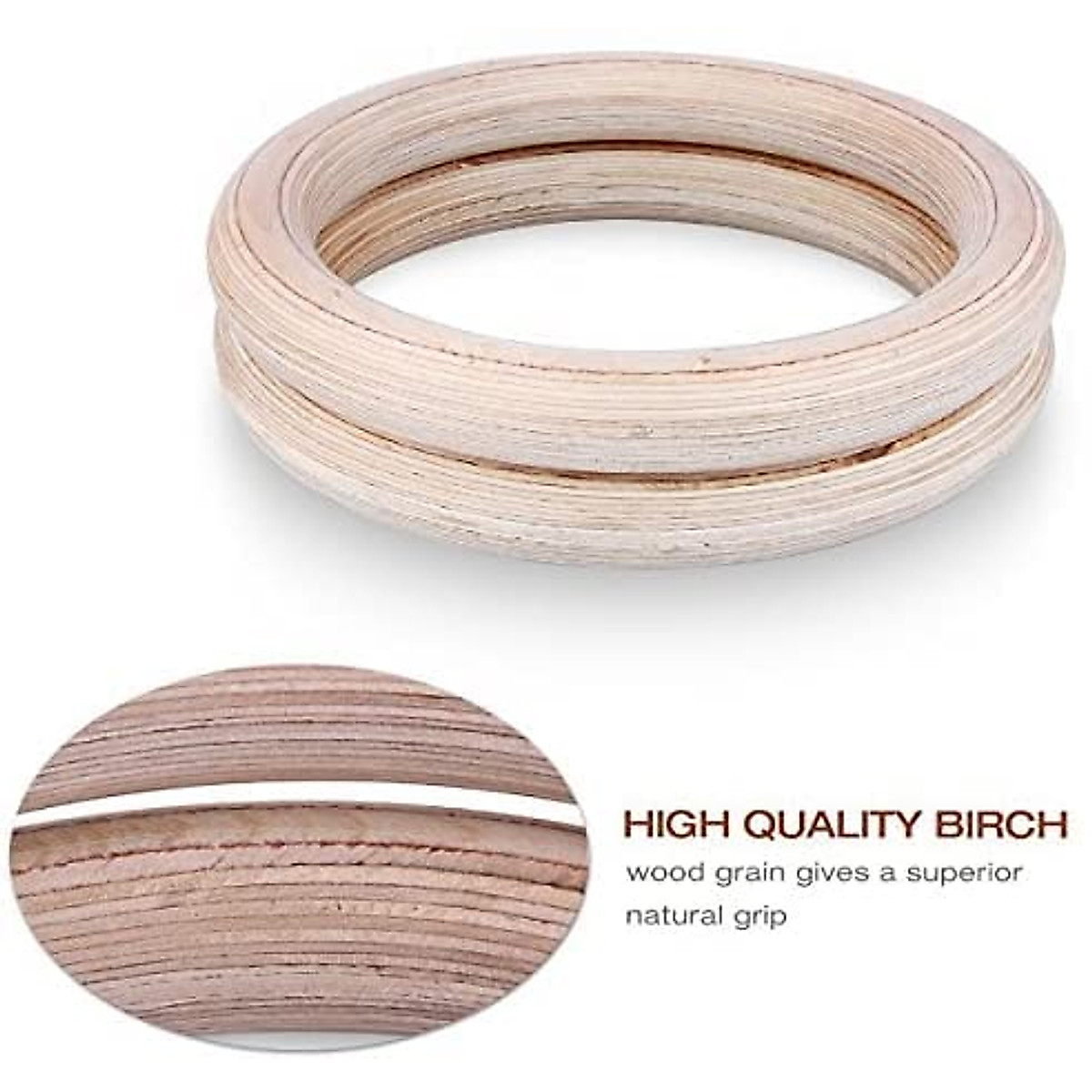 KYLIN SPORT Gymnastic Rings with Adjustable Straps Heavy Duty Exercise Gym Rings for Pull Ups and Dips,Cross-Training Workout,Strength Training, Fitness (Wooden)