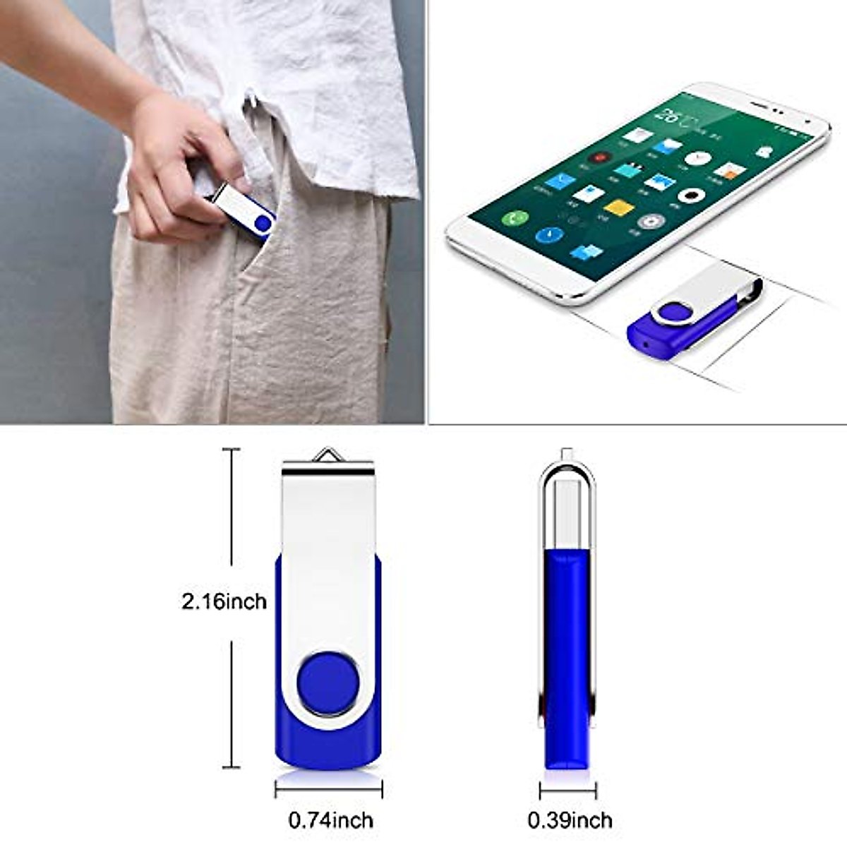 64GB Flash Drive, JEVDES 3 Pack Swivel Data Storage USB Flash Drive USB 2.0 Flash Drive Thumb Drives with LED Indicator, Jump Drive Zip Drive Memory Sticks (3 Mixed Color with Lanyards)