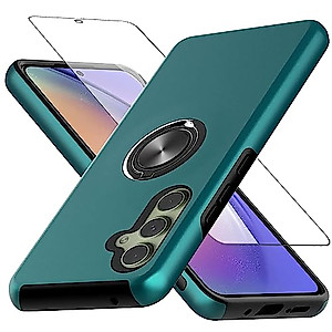 lovpec for Samsung Galaxy A54 5G Case with Glass Screen Protector, Ring Holder Kickstand Drop Proof Protective Slim Dual Layer Stand Non-Slip Tough Cover Cell Phone Case for Galaxy A54 5G (Green)