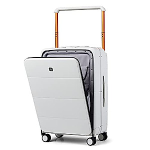 Hanke Carry On Luggage Airline Approved Hard Shell Suitcase with Spinner Wheels TSA Luggage Travel Suitcases Wide Handle for Men Women(Smoke White)