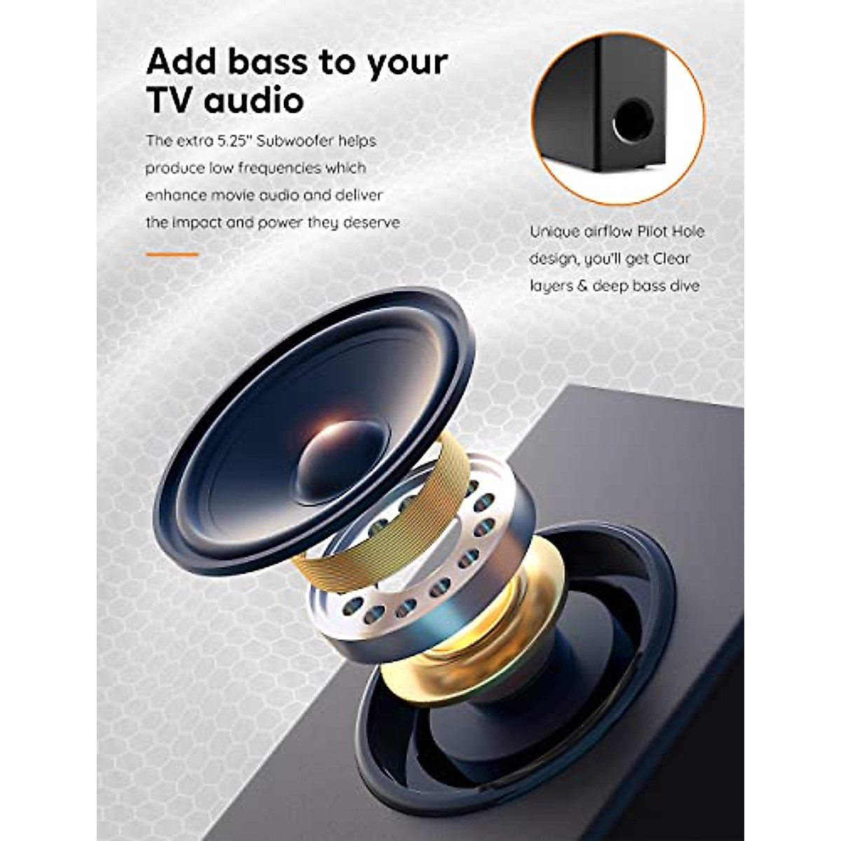 GEOYEAO Sound Bars for TV with Subwoofer, 2.1ch Home Audio Soundbar & 3D & Deep Bass Subwoofer | Bluetooth & Multi-Connection | 2-in-1 Detachable Design | TV Surround Sound Speaker System