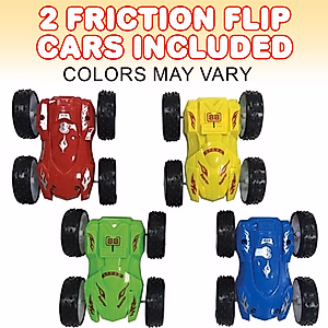 ArtCreativity Friction Flip Stunt Toy Cars for Kids, Set of 2, Cool Friction Powered Push n Go Double-Sided Cars, Awesome 360 Degree Flips, Great Birthday Gift Idea for Boys