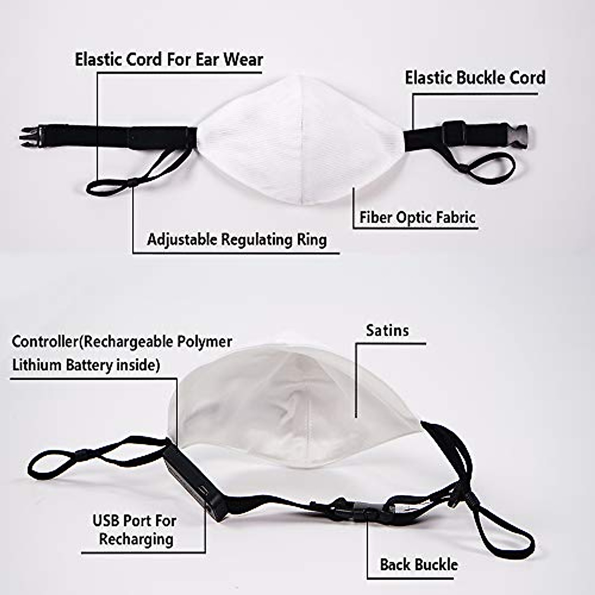 TECZERO 7 Color Lights LED Light up Halloween Face Mask, Rechargeable Glow Luminous Dust Mask, Optical Fiber Costume for Christmas Party Festival Dancing Rave Gifts