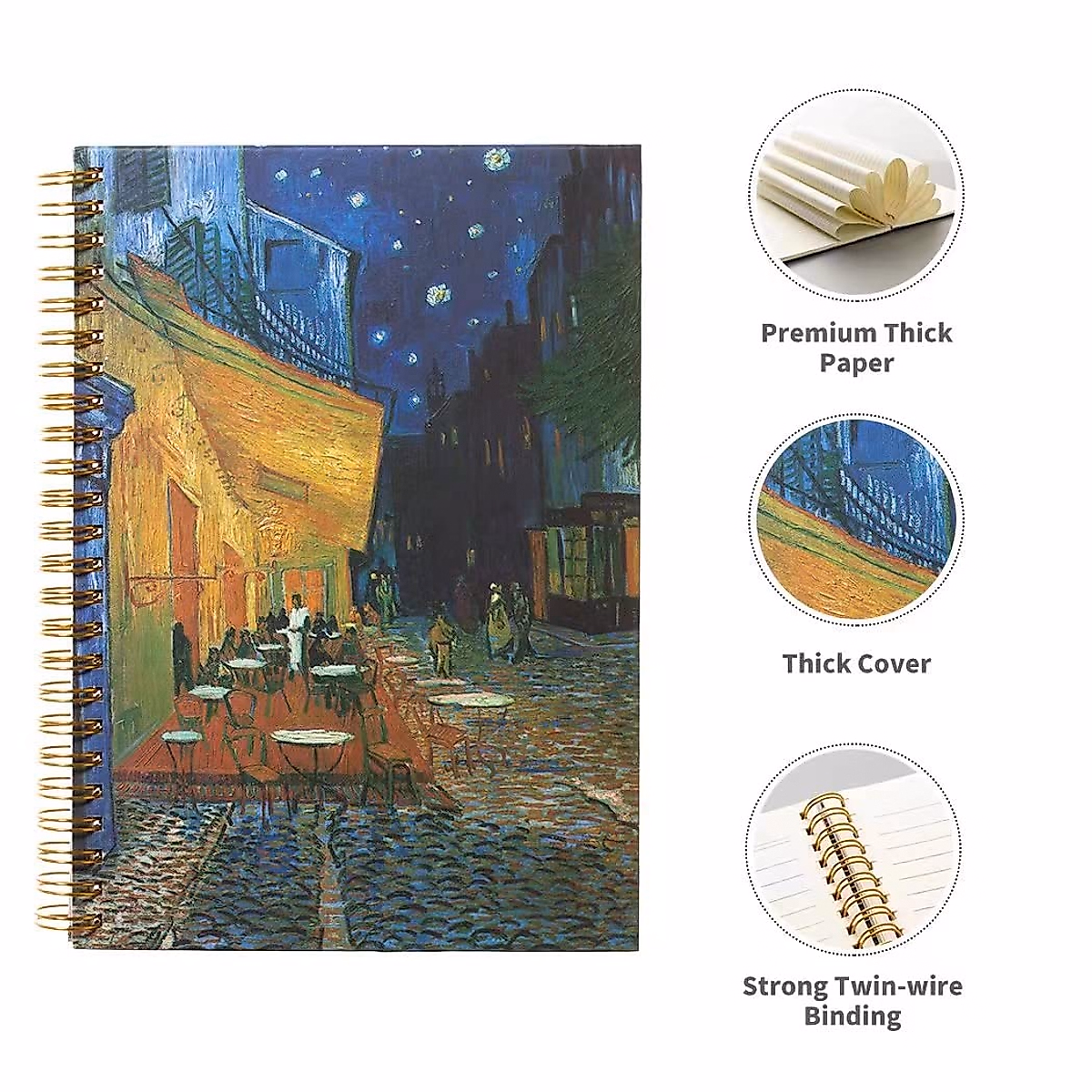 4 Pack A5 Van Gogh Notebooks Thick Superhard Cover Spiral Notebooks Hardcover Spiral Journals Spiral Bound Journal 8.3"x 6.3" College Ruled 4x160 Pages 100GSM Supplies for School Office Gifts